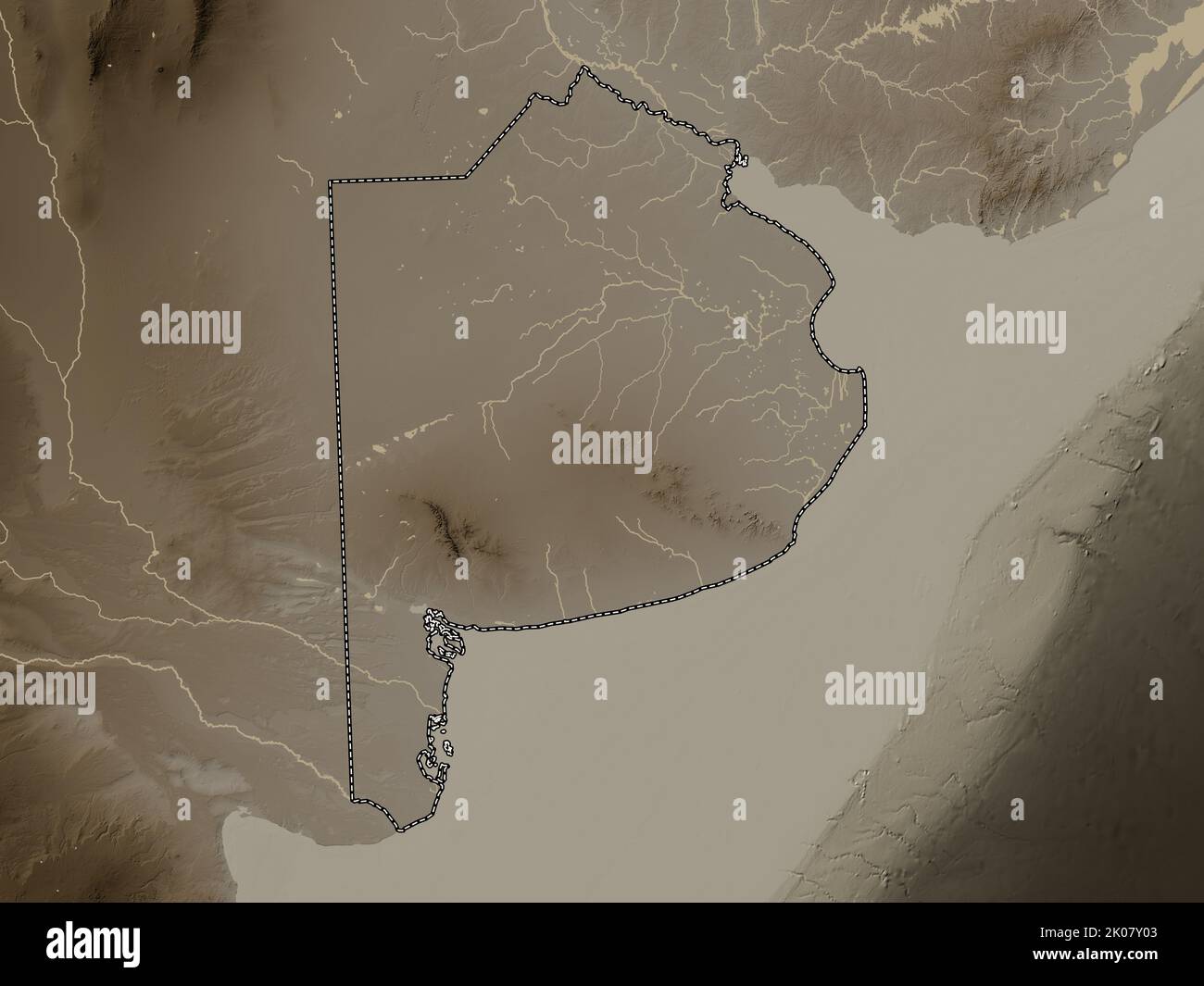 Buenos Aires, province of Argentina. Elevation map colored in sepia ...
