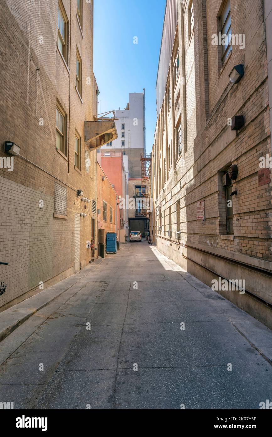 View from the back alley of residential buildings in San Antonio Texas ...
