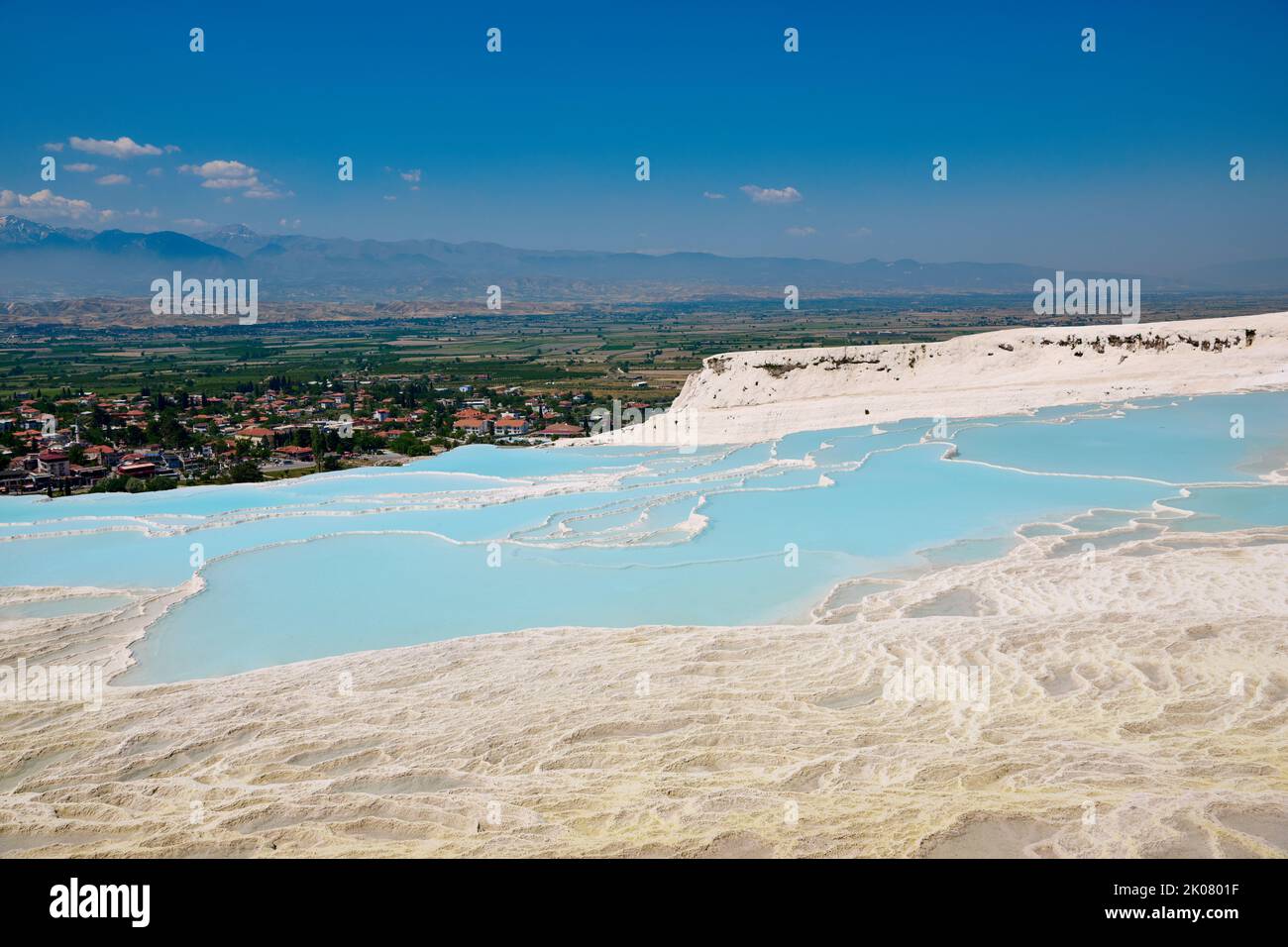 blue pools in Pamukkale travertine terraces, Denizli, Turkey Stock ...