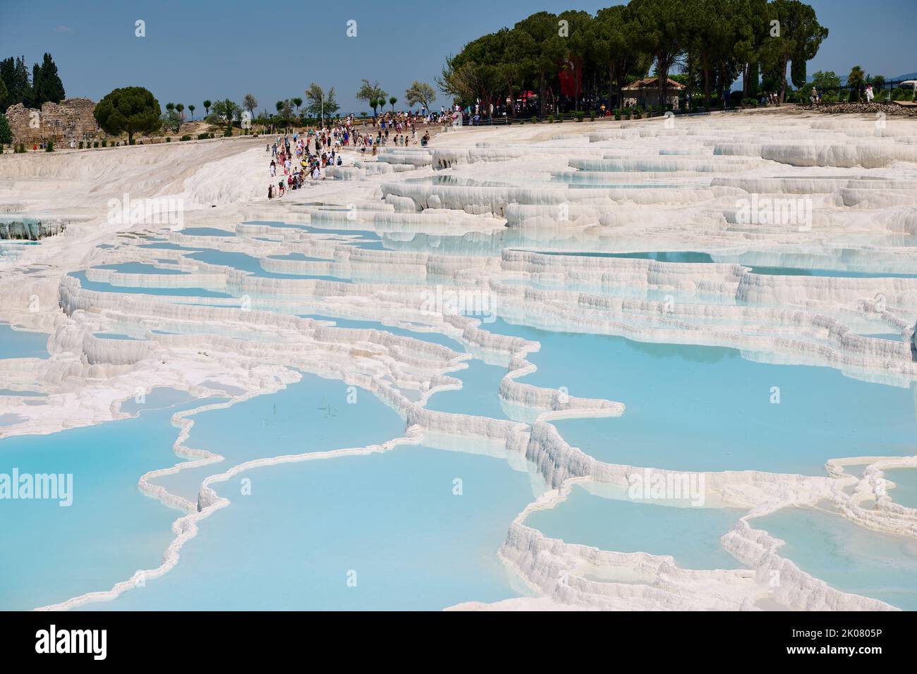 blue pools in Pamukkale travertine terraces, Denizli, Turkey Stock ...