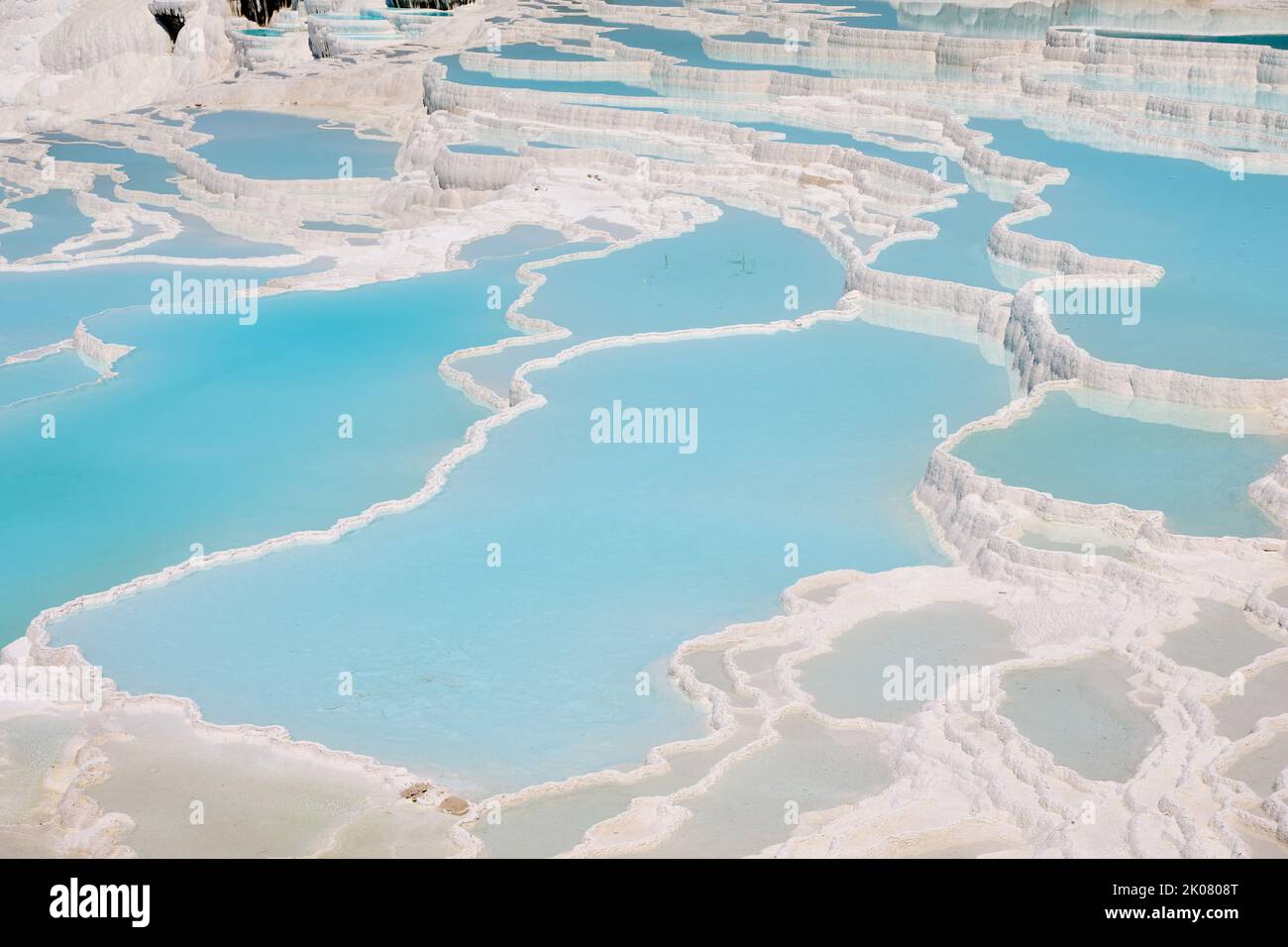 blue pools in Pamukkale travertine terraces, Denizli, Turkey Stock ...
