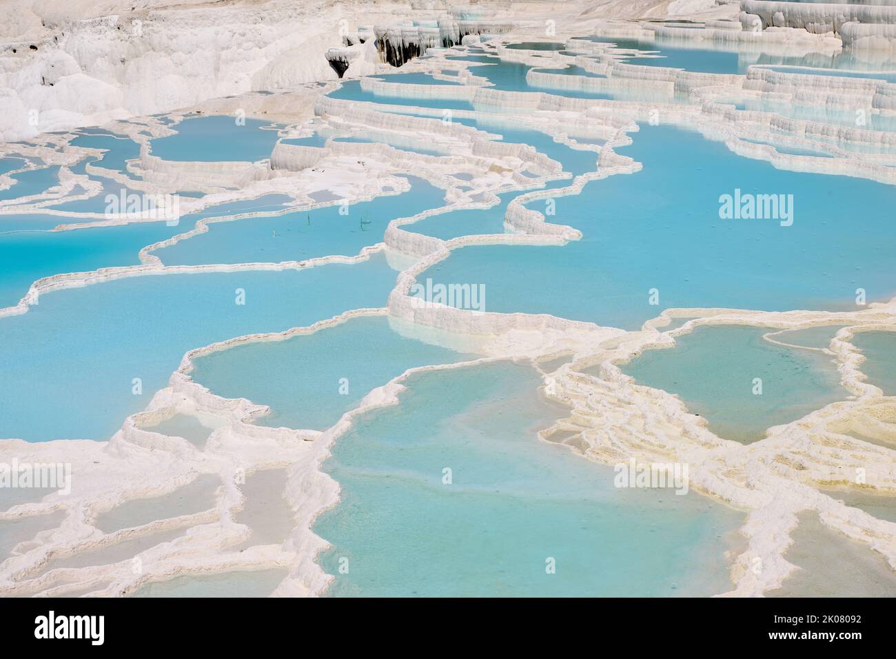 blue pools in Pamukkale travertine terraces, Denizli, Turkey Stock ...