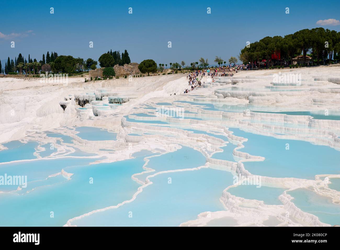 blue pools in Pamukkale travertine terraces, Denizli, Turkey Stock ...