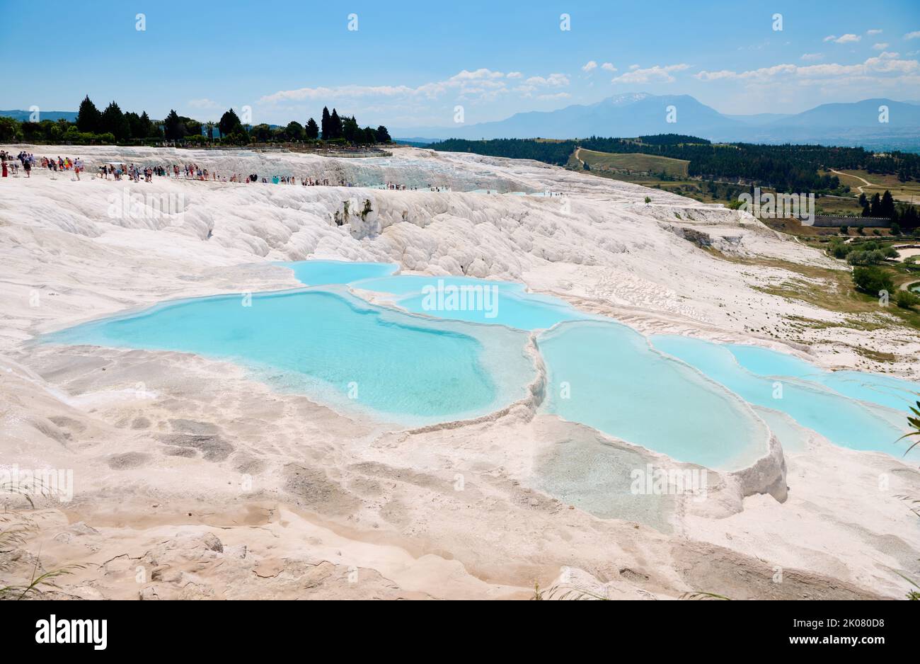 blue pools in Pamukkale travertine terraces, Denizli, Turkey Stock ...
