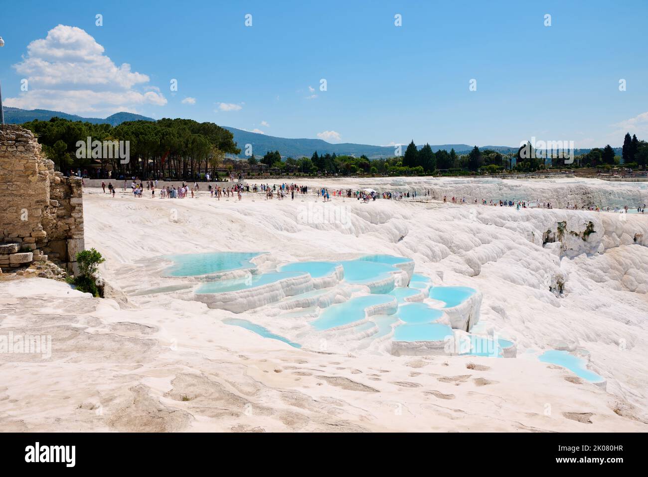 blue pools in Pamukkale travertine terraces, Denizli, Turkey Stock ...