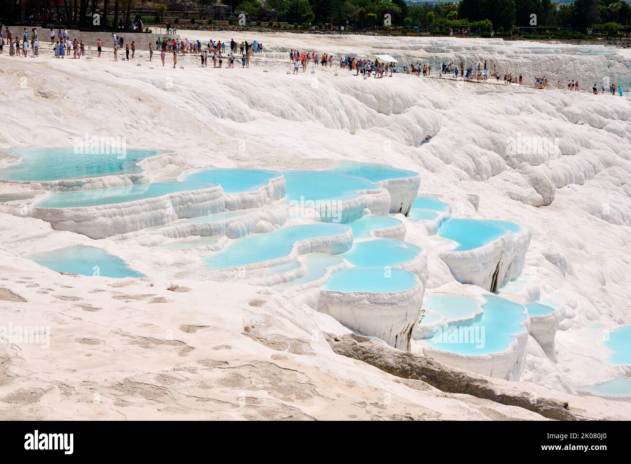 blue pools in Pamukkale travertine terraces, Denizli, Turkey Stock ...