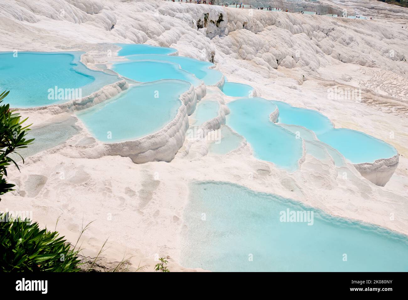 blue pools in Pamukkale travertine terraces, Denizli, Turkey Stock ...