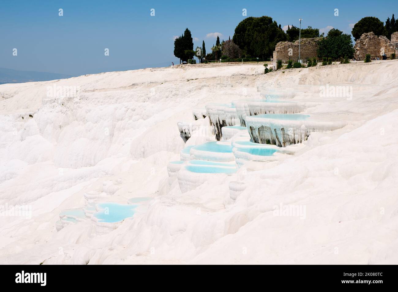 blue pools in Pamukkale travertine terraces, Denizli, Turkey Stock ...