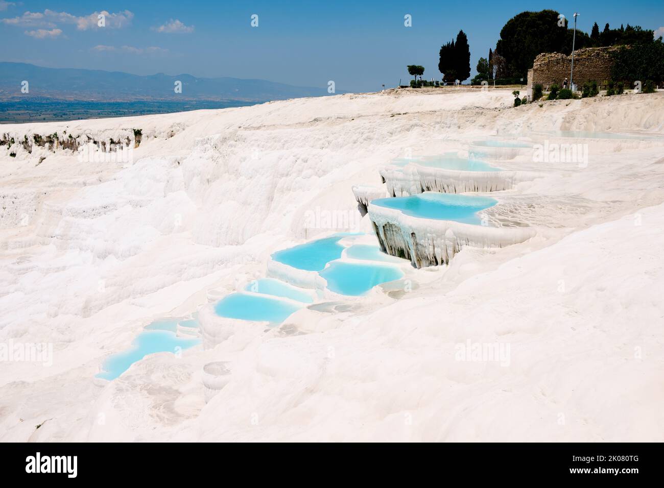 blue pools in Pamukkale travertine terraces, Denizli, Turkey Stock ...