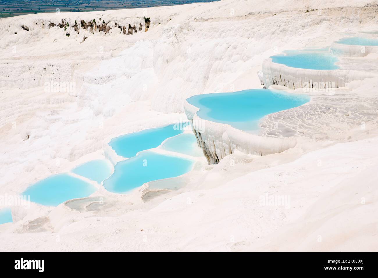 blue pools in Pamukkale travertine terraces, Denizli, Turkey Stock ...