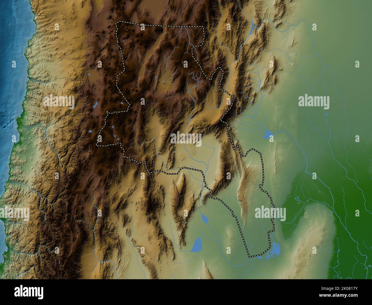 Catamarca, province of Argentina. Colored elevation map with lakes and ...