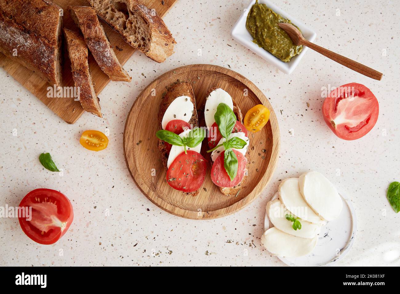 Homemade caprese sandwich Italian starter, snack with fresh mozzarella ...
