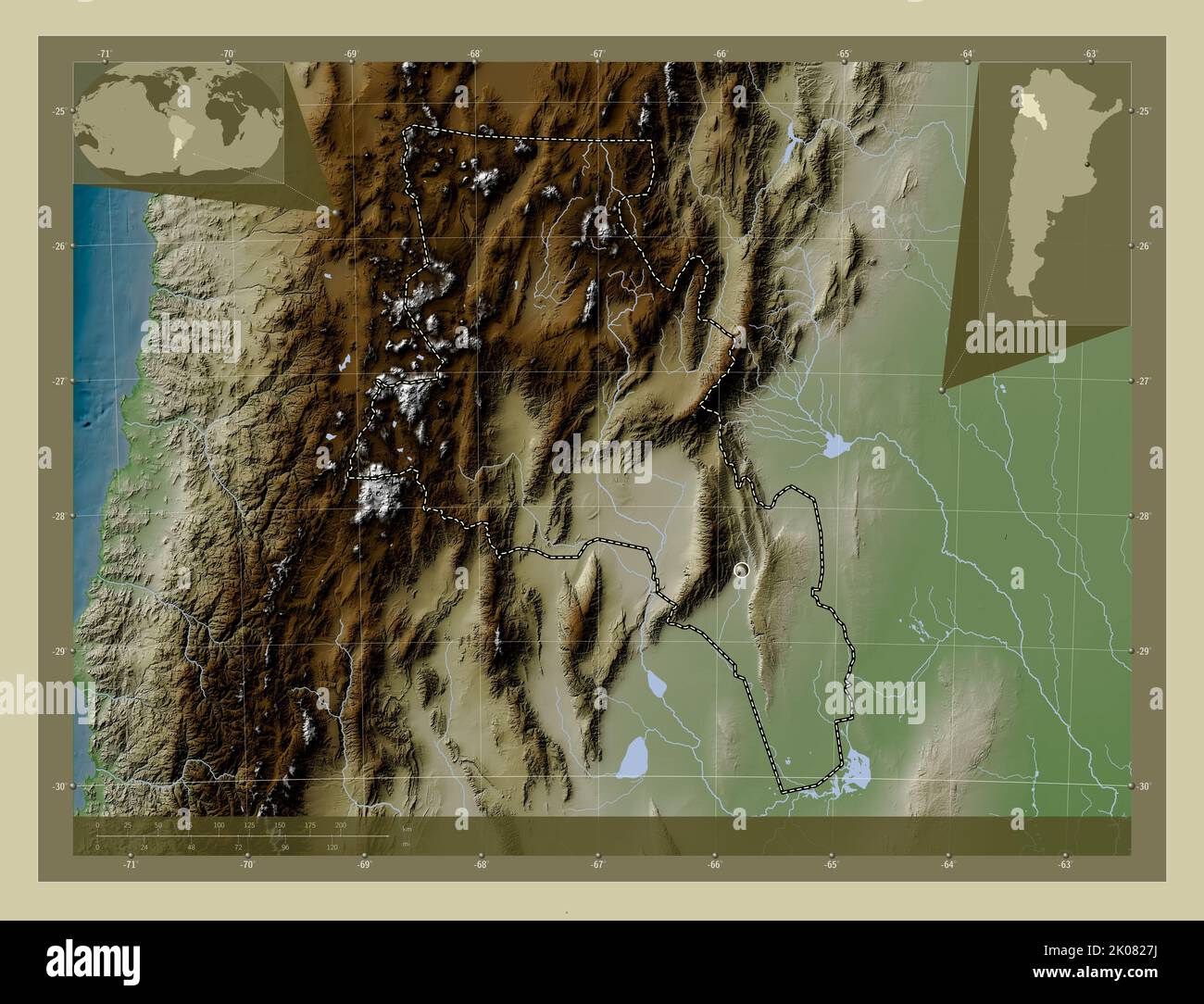 Catamarca, province of Argentina. Elevation map colored in wiki style ...