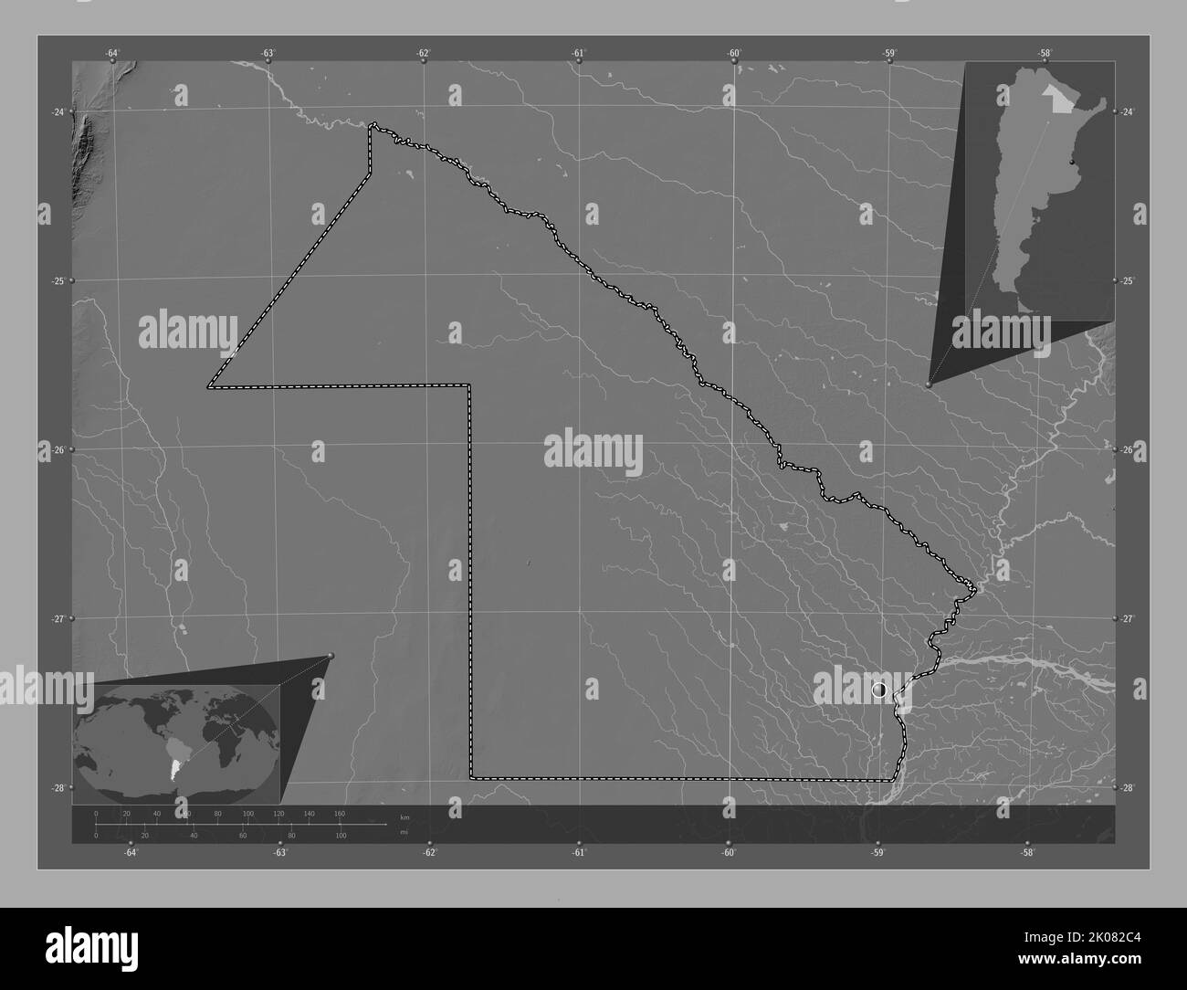 Chaco, province of Argentina. Bilevel elevation map with lakes and ...