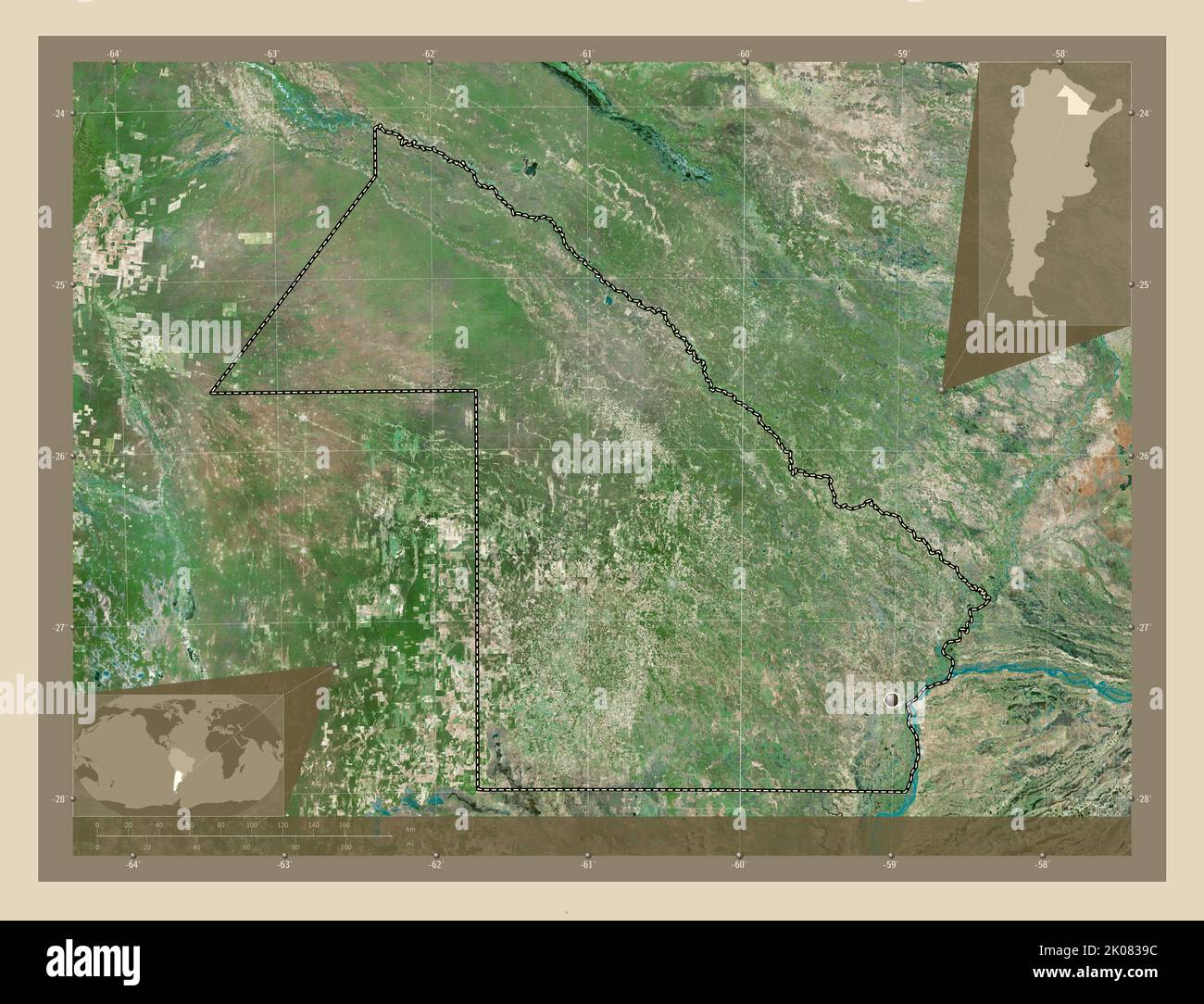Chaco, province of Argentina. High resolution satellite map. Corner ...