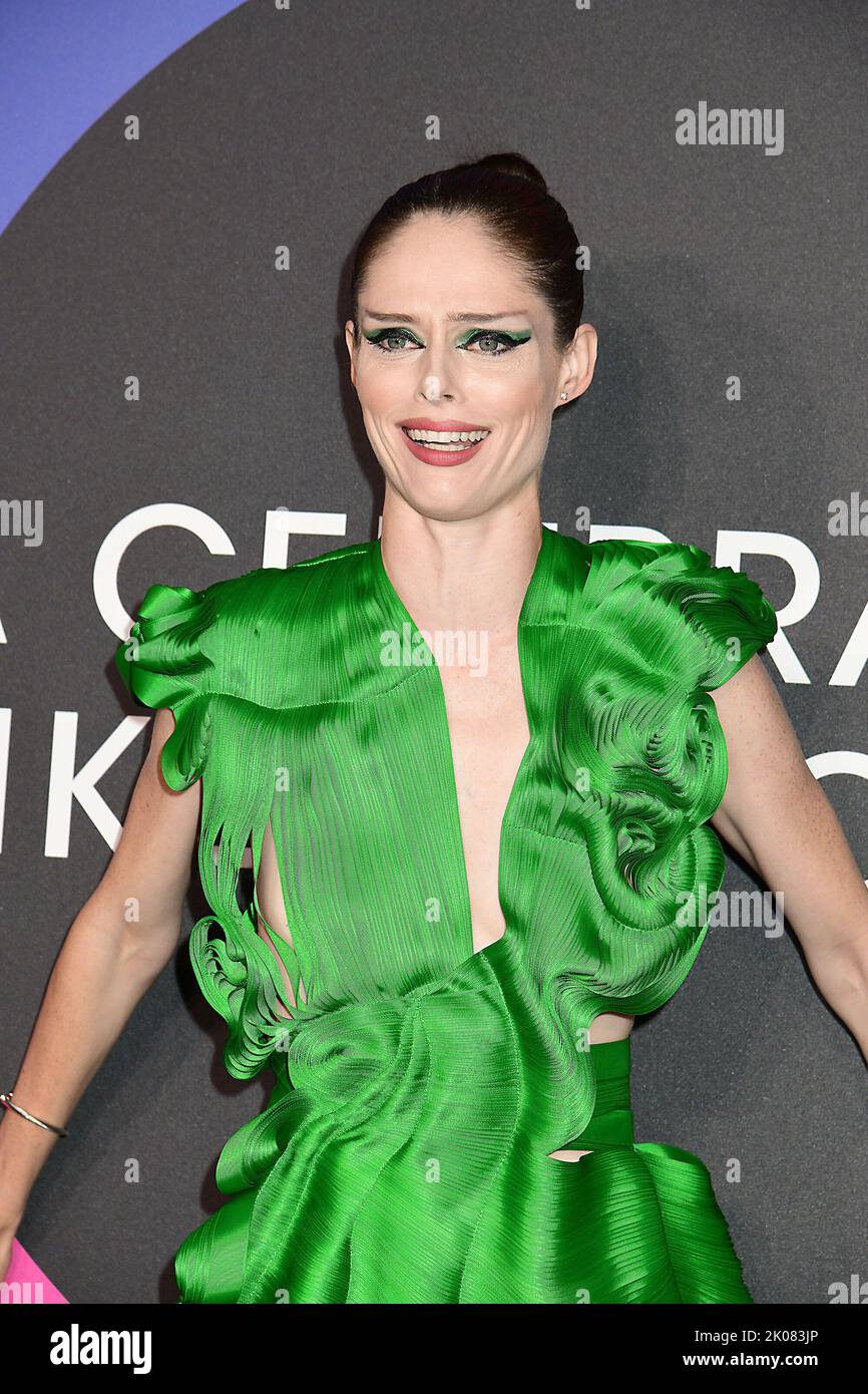 Coco Rocha in Three as Four green dress attends Bloomingdale's 150th Anniversary and Harper's ...