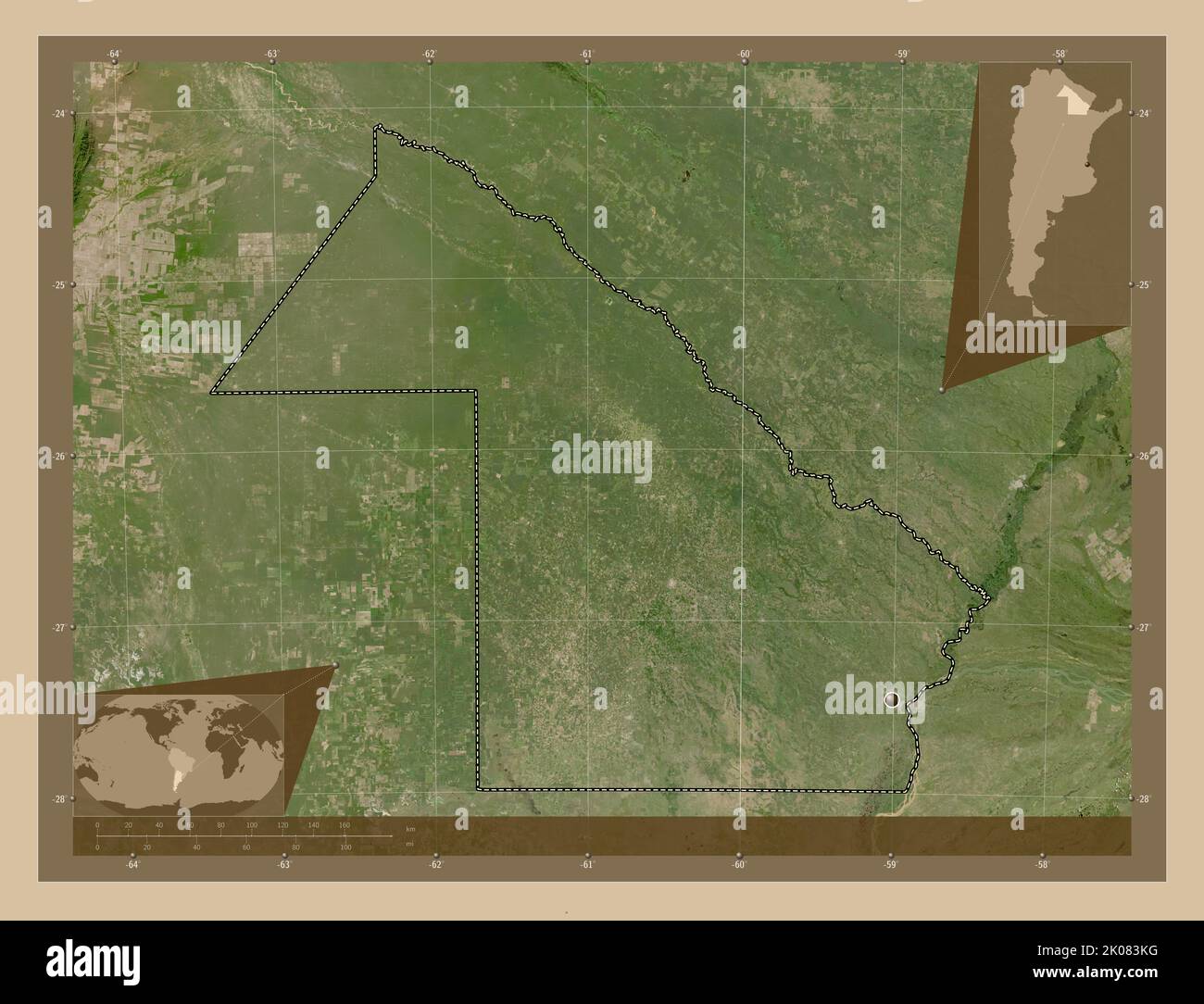Chaco, province of Argentina. Low resolution satellite map. Corner ...