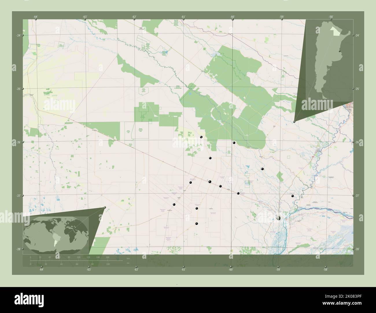 Chaco, province of Argentina. Open Street Map. Locations of major ...