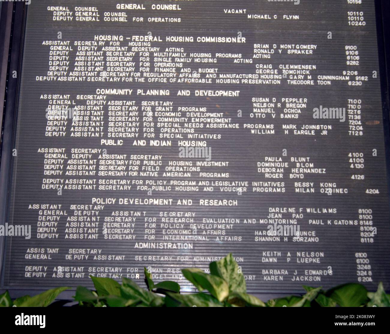 HUD Leadership Name Panels, South Lobby - Panels showing names, titles ...