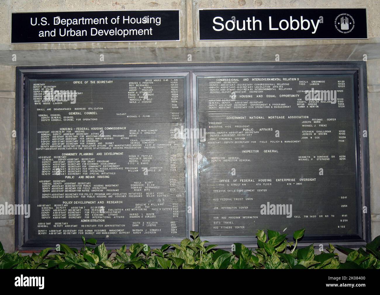 HUD Leadership Name Panels, South Lobby - Panels showing names, titles ...