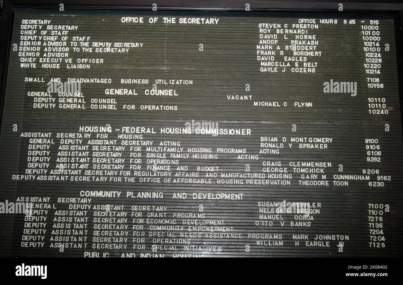 HUD Leadership Name Panels, South Lobby - Panels showing names, titles ...