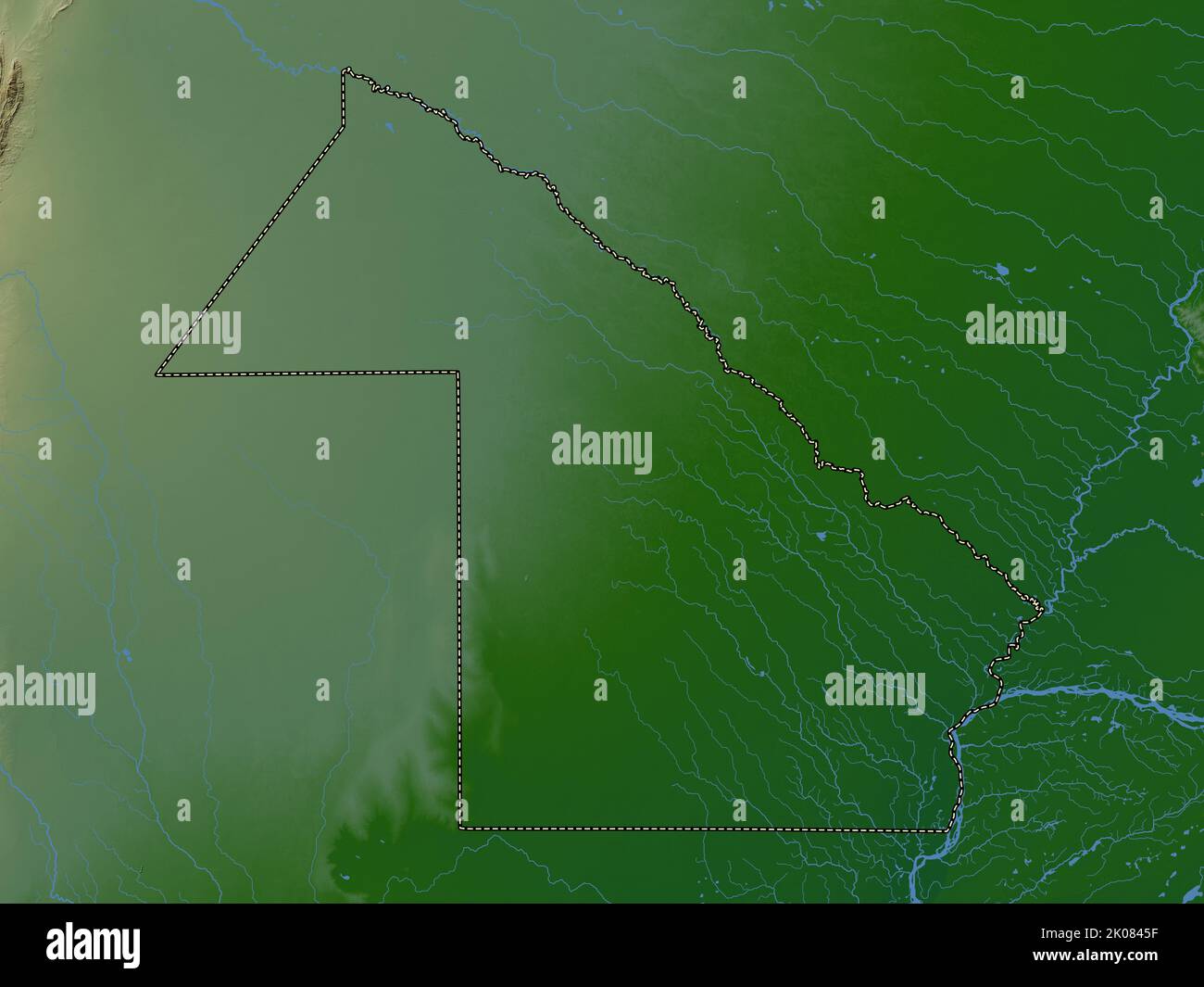 Chaco, province of Argentina. Colored elevation map with lakes and ...