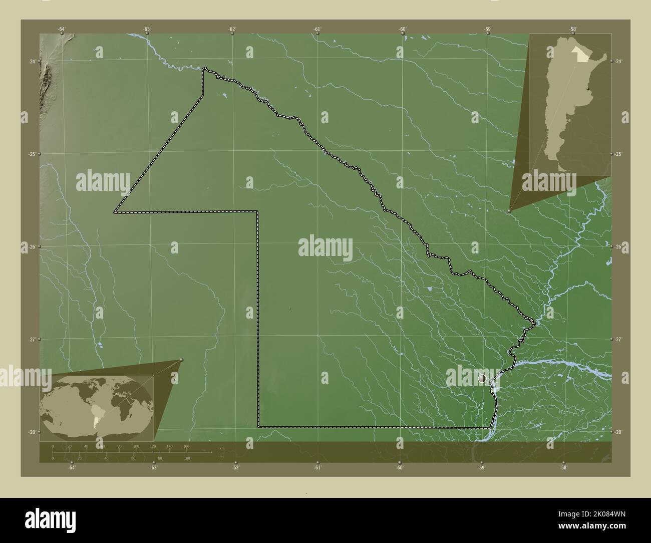 Chaco, province of Argentina. Elevation map colored in wiki style with ...