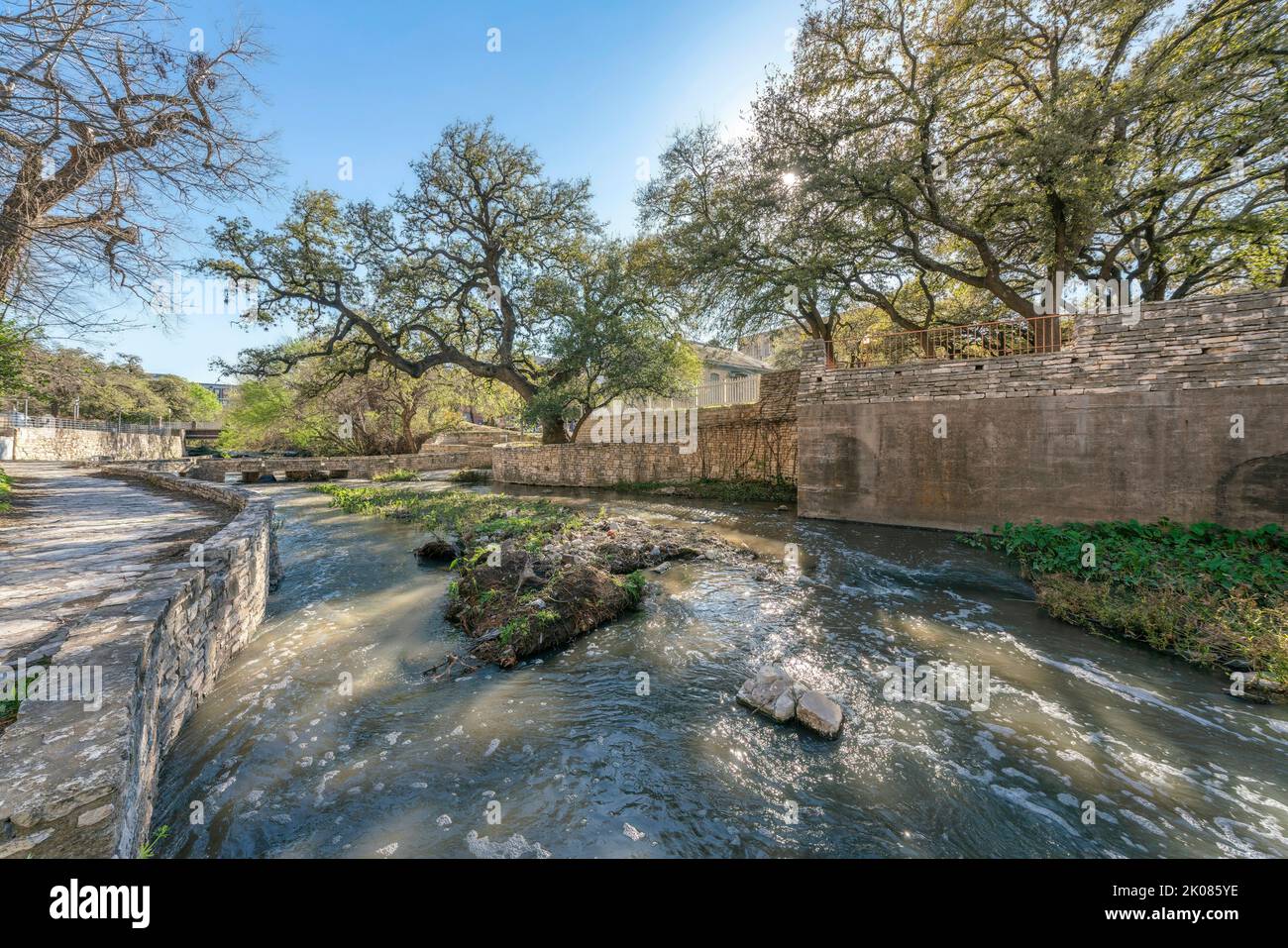 Austin Texas scenic landscape with water from the river flowing on ...