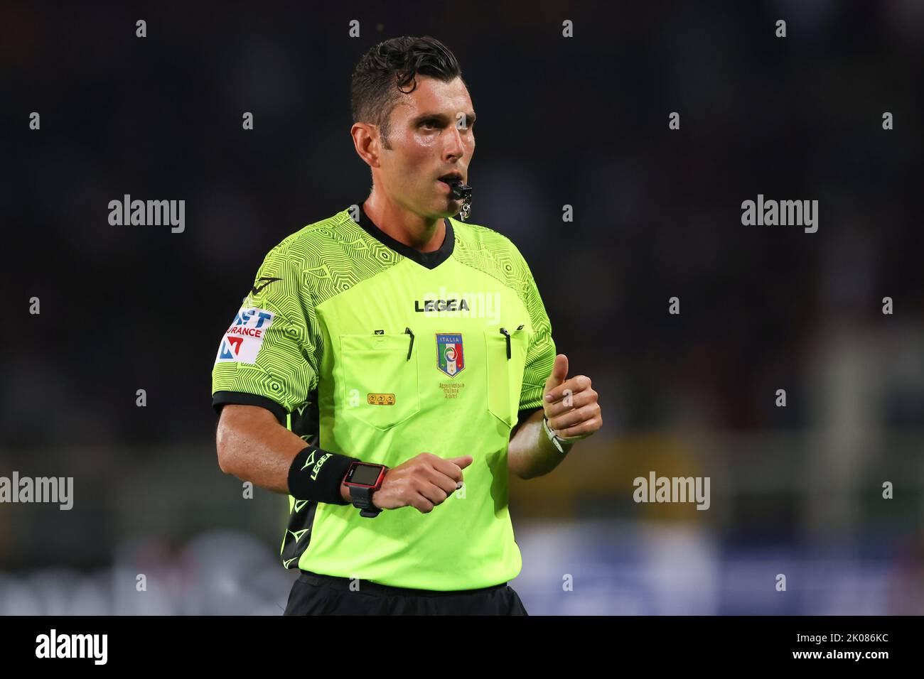 Turin, Italy, 5th September 2022. The referee Manuel Volpi reacts ...