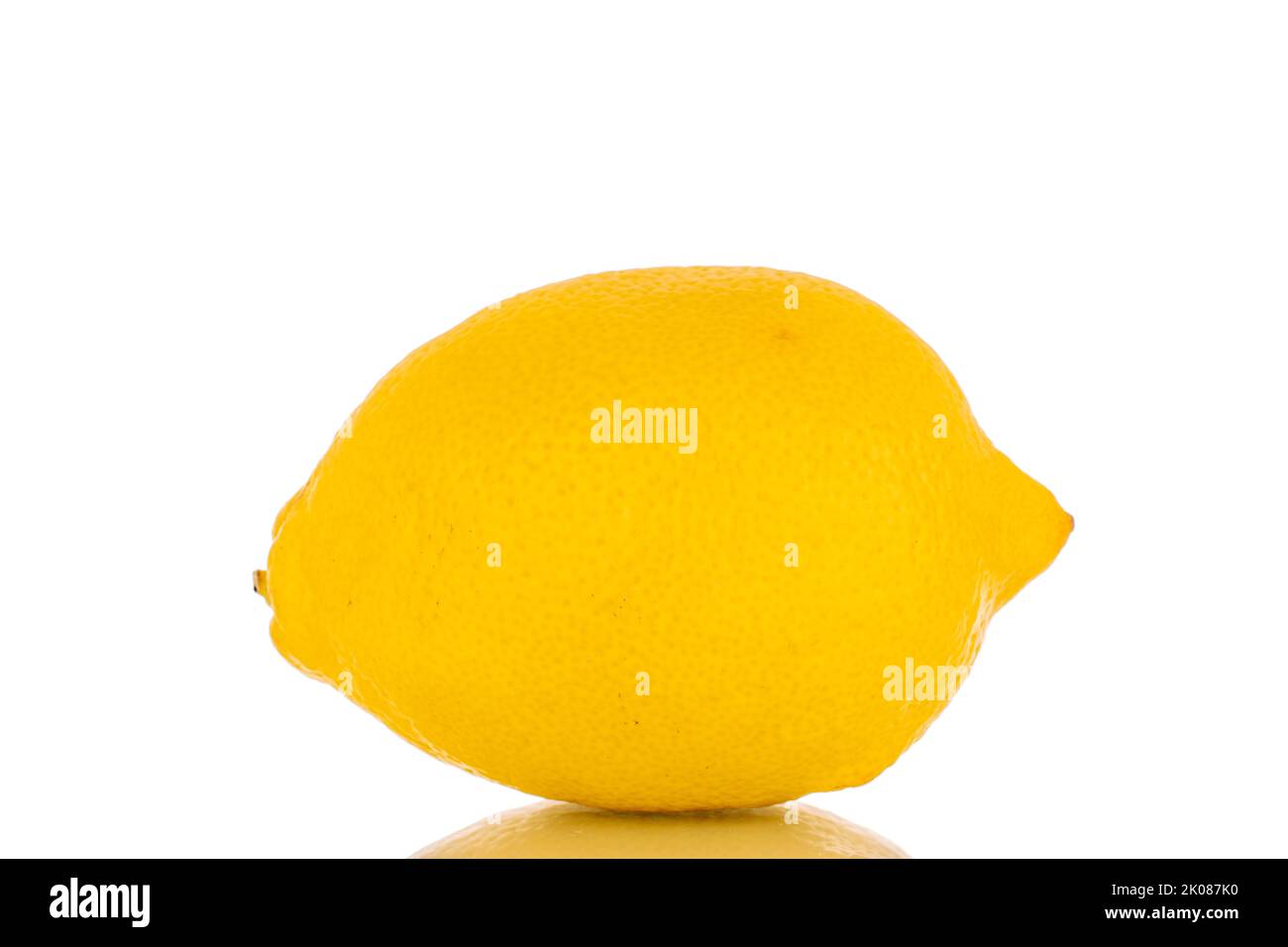 One bright yellow juicy lemon, macro, isolated on a white background ...