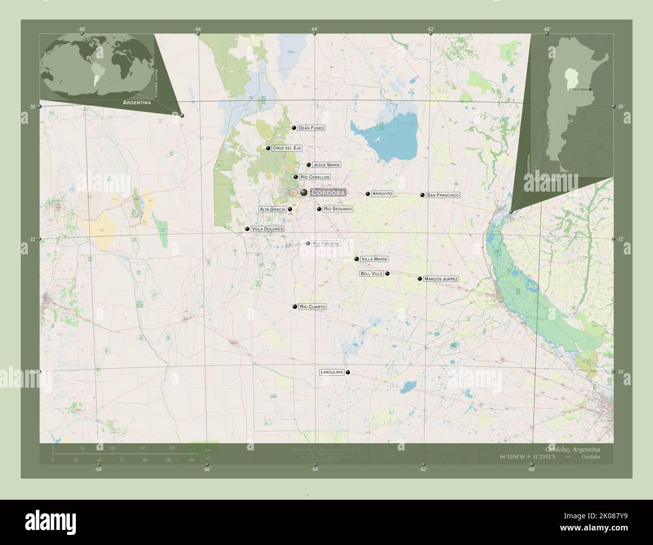 Cordoba, province of Argentina. Open Street Map. Locations and names of ...