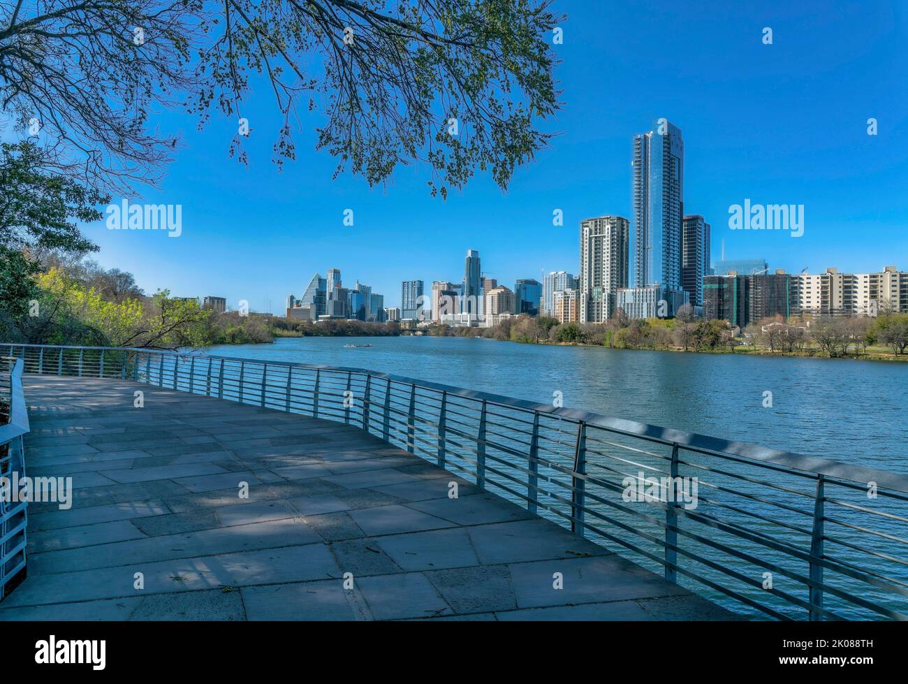 Bike path with Colorado River and luxury apartments view in Austin ...