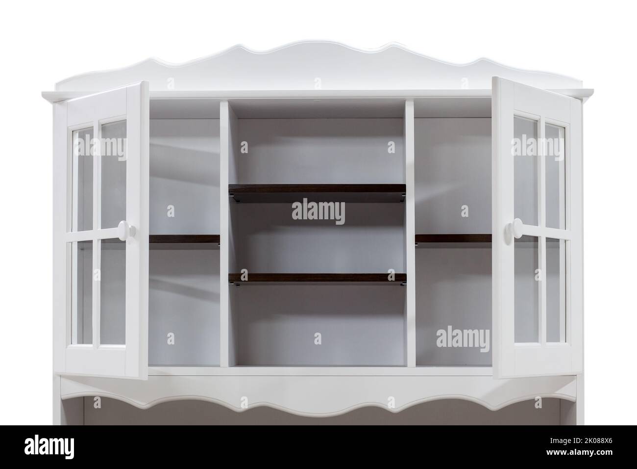 Retro style modern white kitchen cabinet with open doors and shelves ...