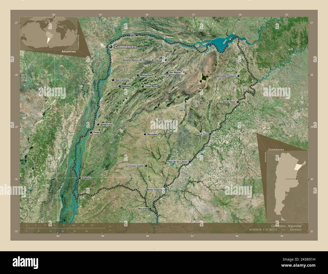 Corrientes, province of Argentina. High resolution satellite map ...