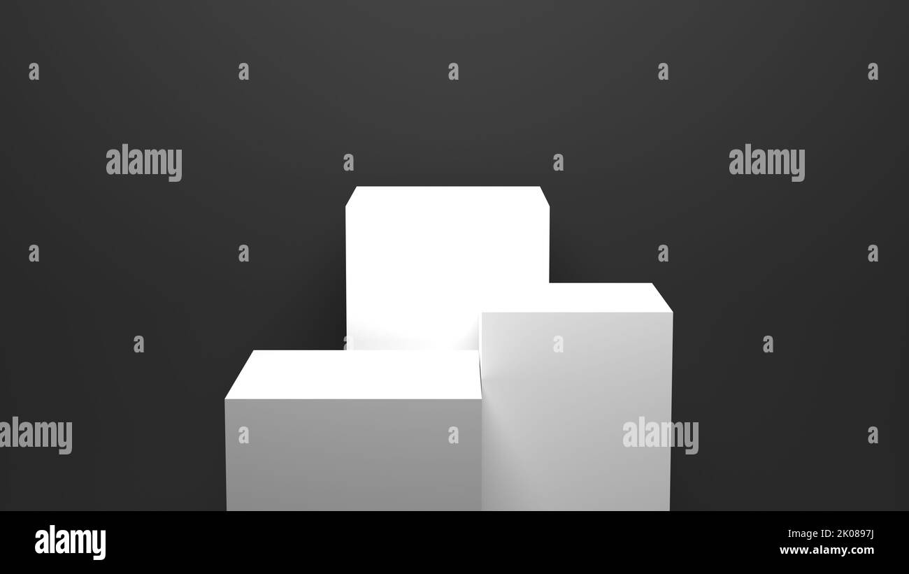 3D white block podium with greyscale style, minimalism concept scene ...