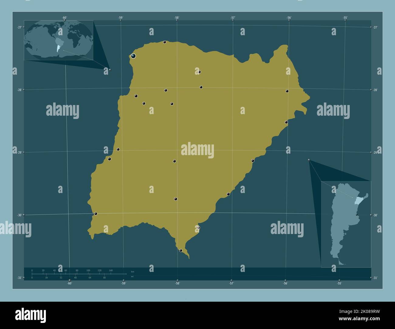 Corrientes, province of Argentina. Solid color shape. Locations of ...