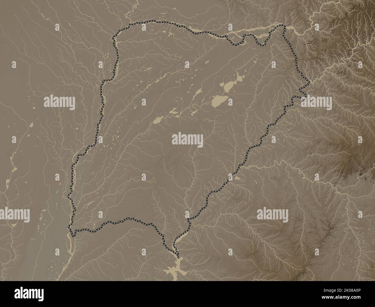 Corrientes, province of Argentina. Elevation map colored in sepia tones ...