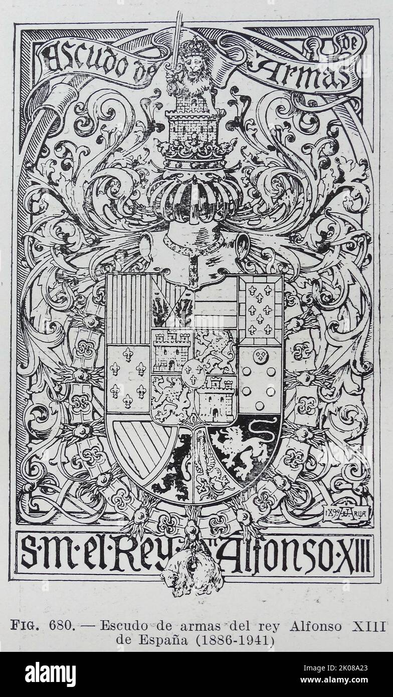 Coat of Arms of King of Spain Alfonso XIII (17 May 1886 - 28 February ...