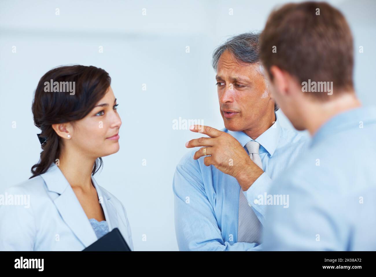 Mature business man sharing views with colleagues. Mature male ...