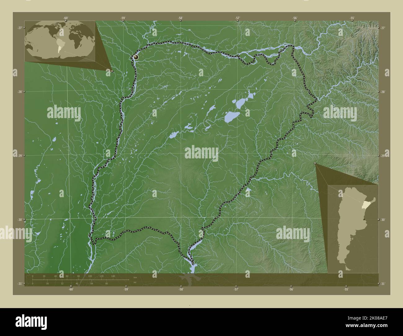 Corrientes, province of Argentina. Elevation map colored in wiki style ...