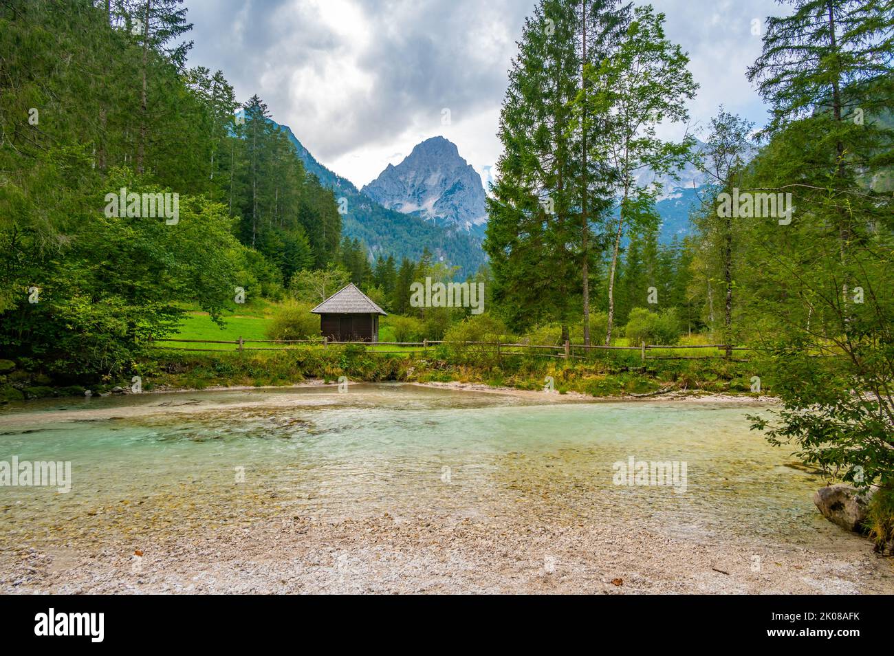 The Krumme Steyr river near the village Hinterstoder and famous lake ...