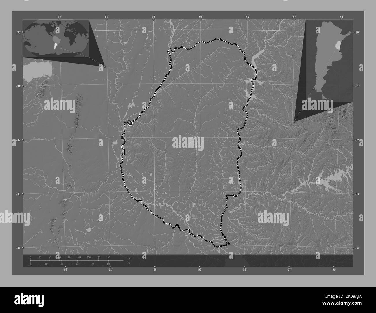 Entre Rios, province of Argentina. Bilevel elevation map with lakes and ...
