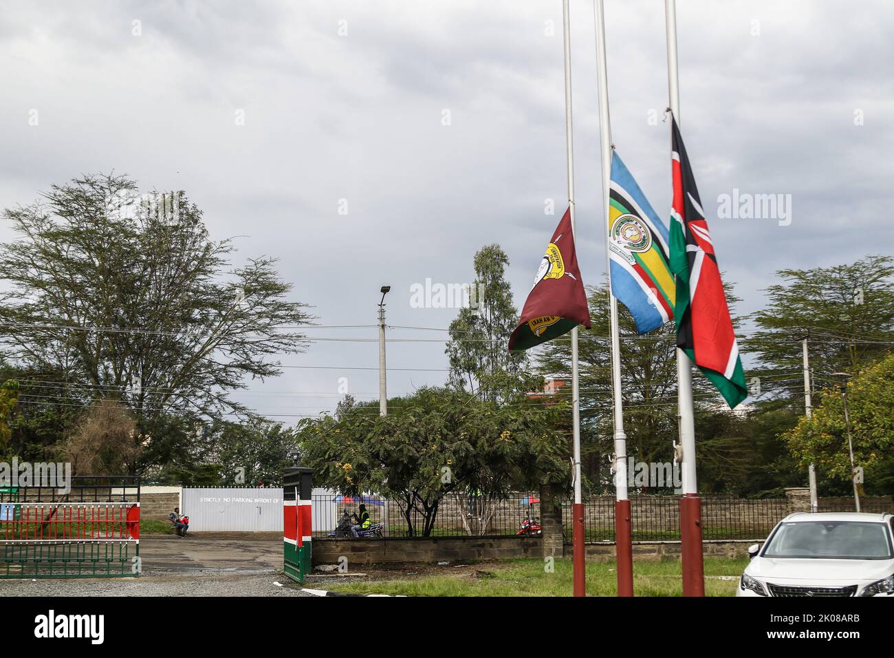 Nakuru, Kenya. 10th Sep, 2022. The flag of Kenya (R), East African ...