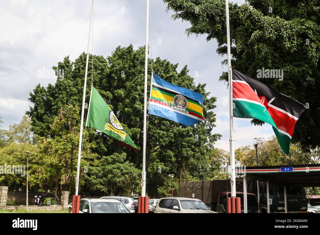 Nakuru, Kenya. 10th Sep, 2022. The flag of Kenya (R), East African ...