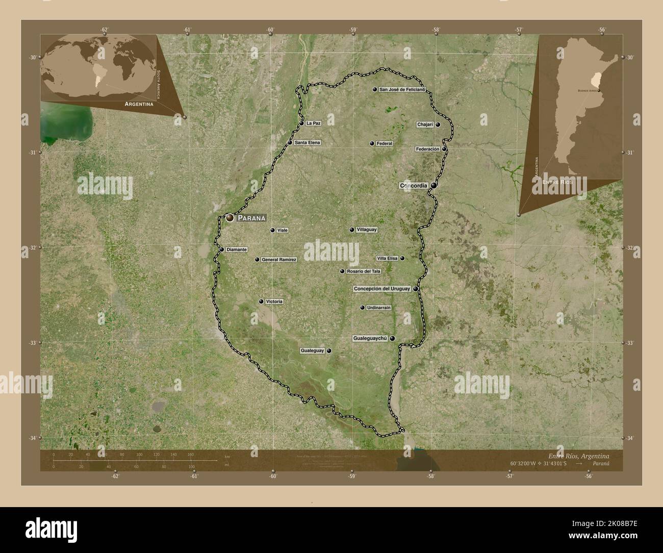 Entre Rios, province of Argentina. Low resolution satellite map ...