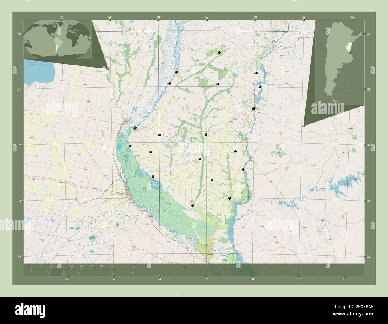 Entre Rios, province of Argentina. Open Street Map. Locations of major ...
