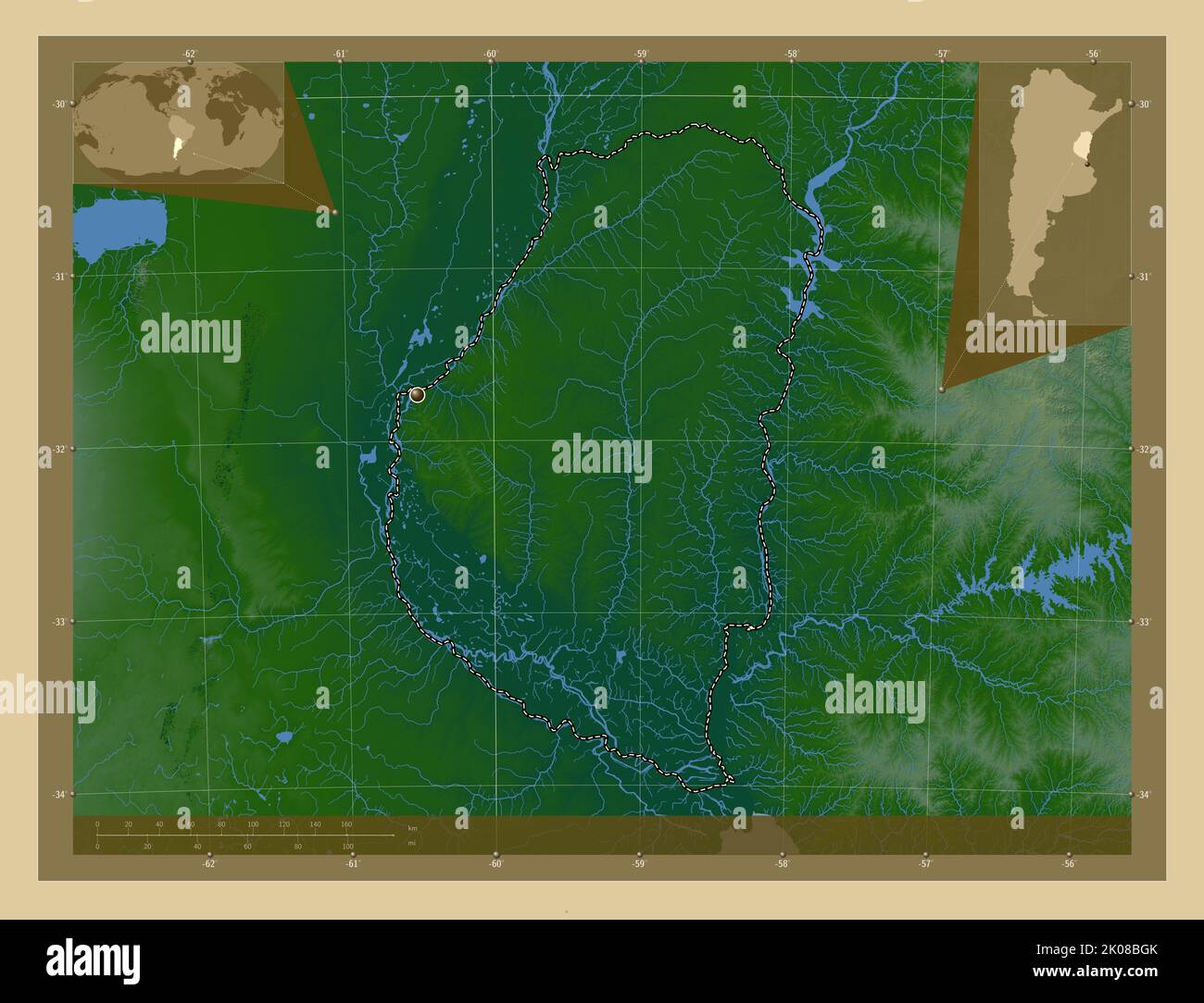 Entre Rios, province of Argentina. Colored elevation map with lakes and ...