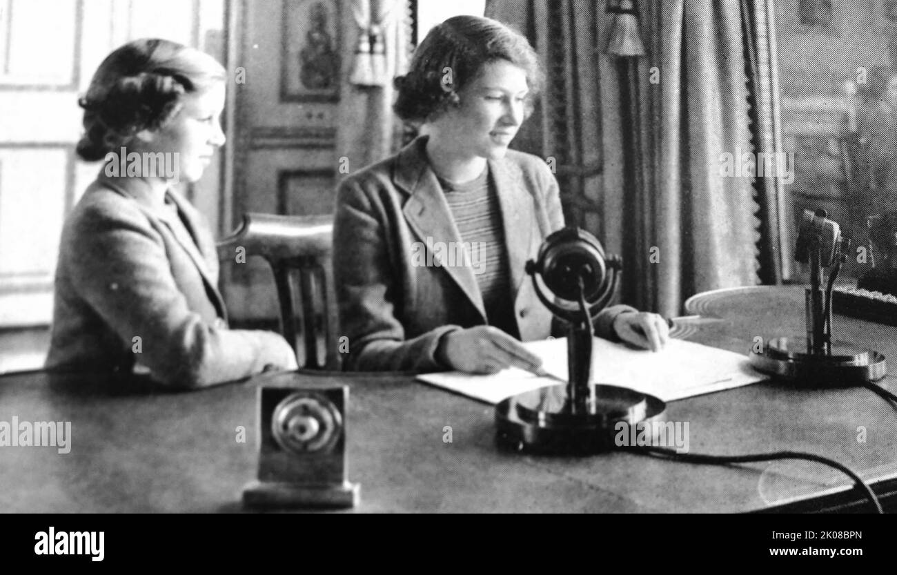 Princess Elizabeth rehearses her first broadcast as her sister Princess ...