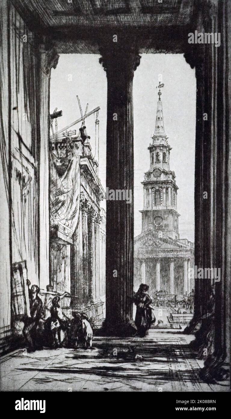 St Martin-in-the-Fields. Dry-point by Malcolm Osborne CBE RA PPRE (1 ...