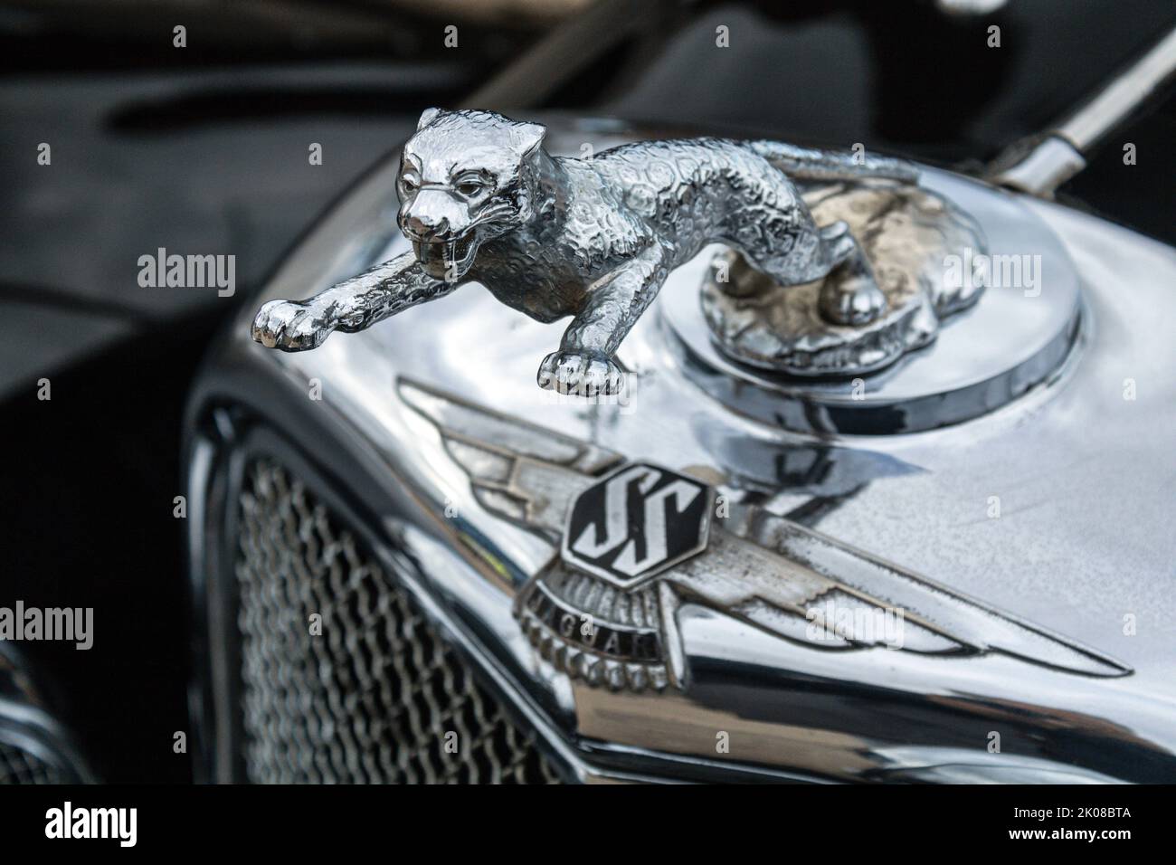Jaguar SS100 bonnet mascot. The 100 at Blackpool 2022 Stock Photo - Alamy